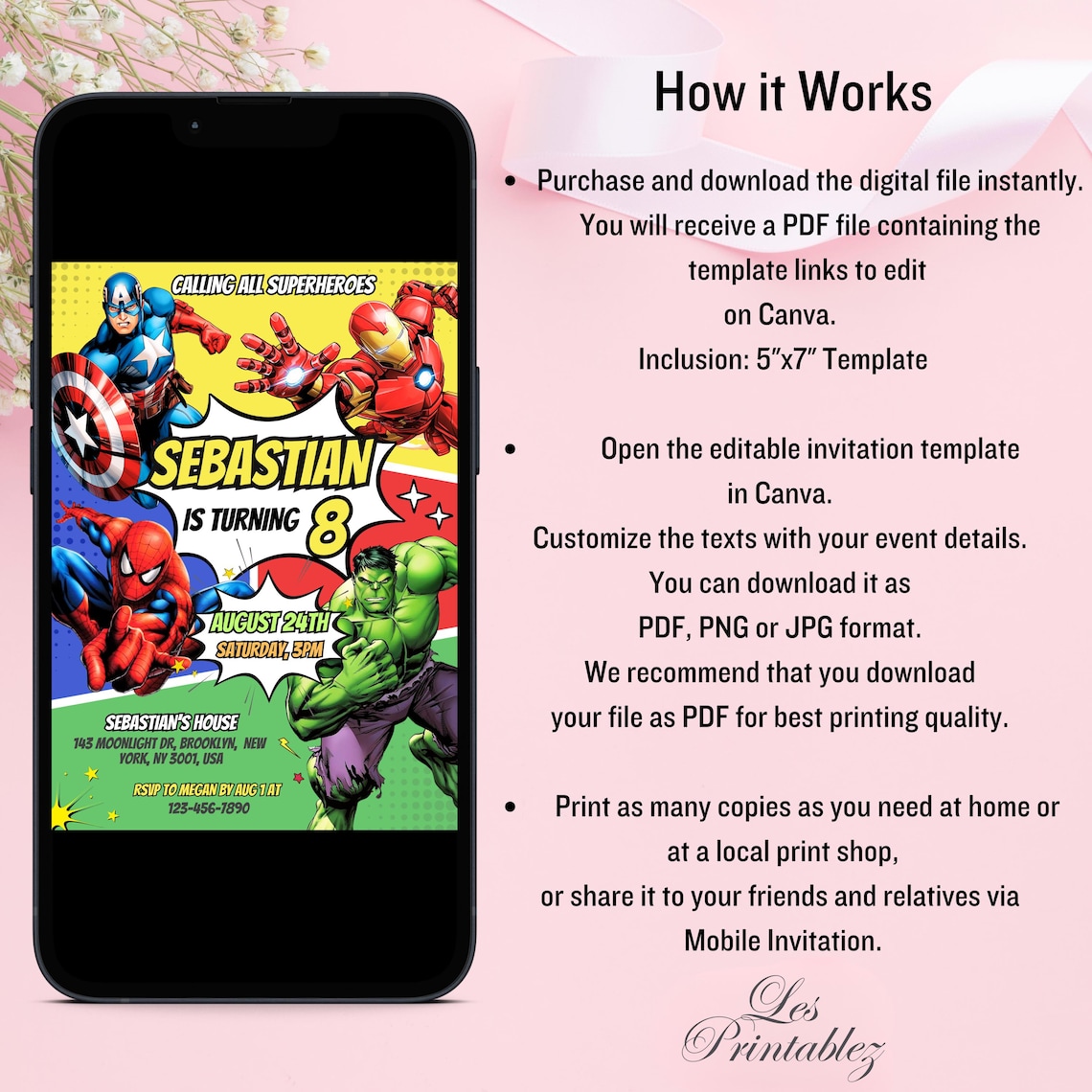 Editable Superheroes Birthday Invitation, Superhero Birthday Invite ...