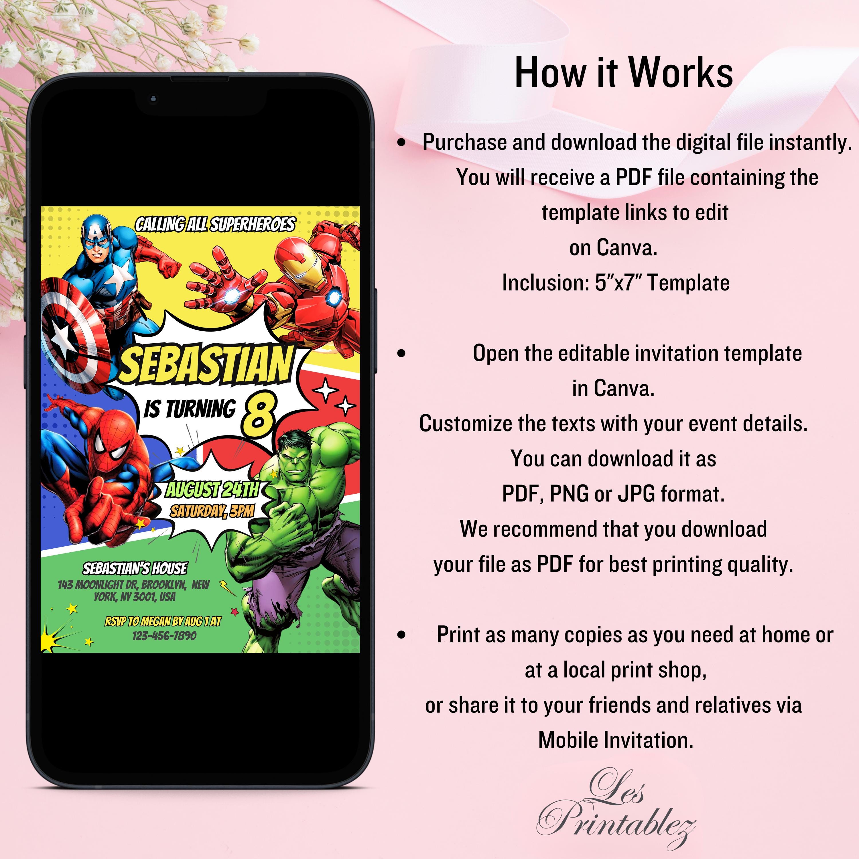 Editable Superheroes Birthday Invitation, Superhero Birthday Invite ...
