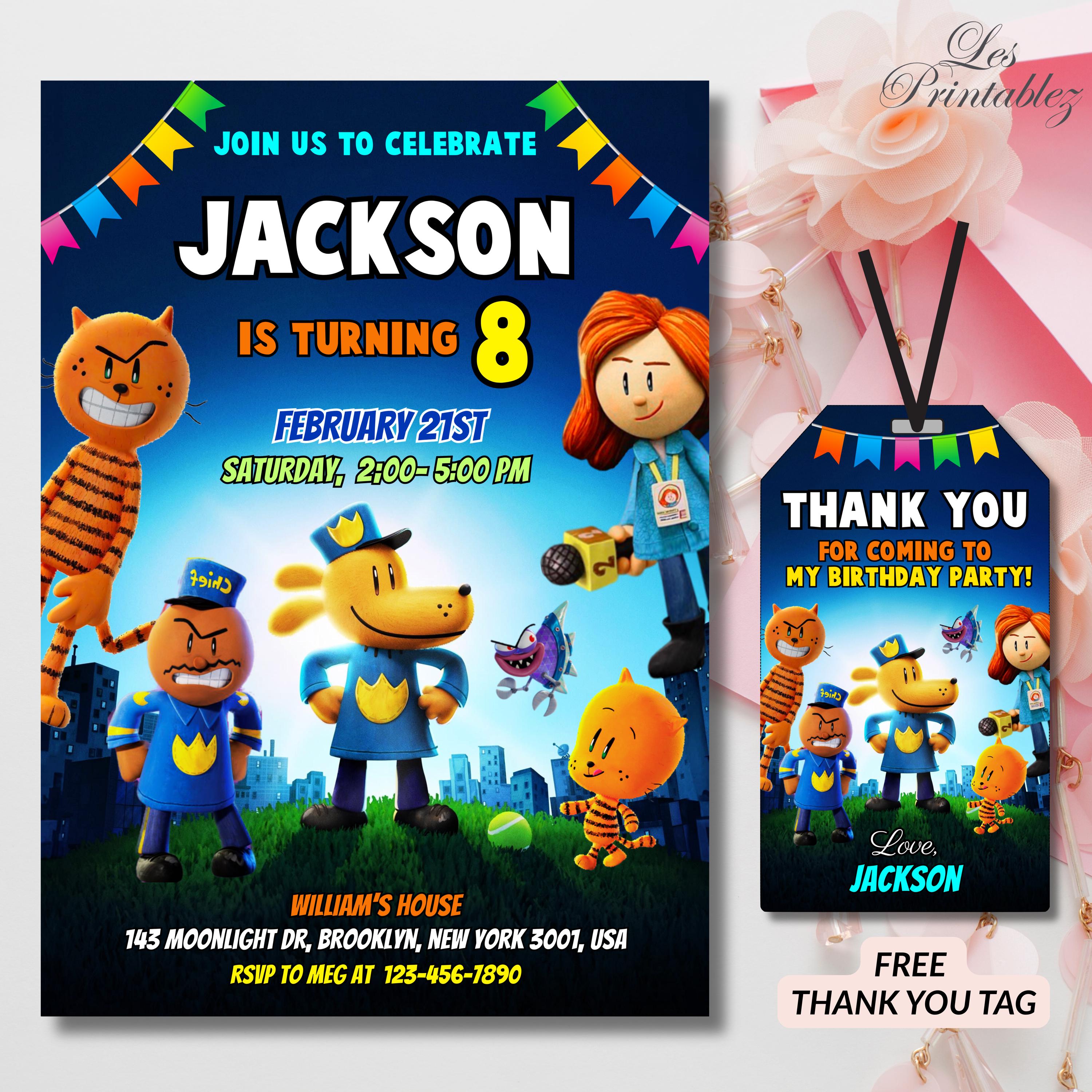 Editable Dog Man Birthday Invitation, Dog Man Invitation, Editable Kids ...