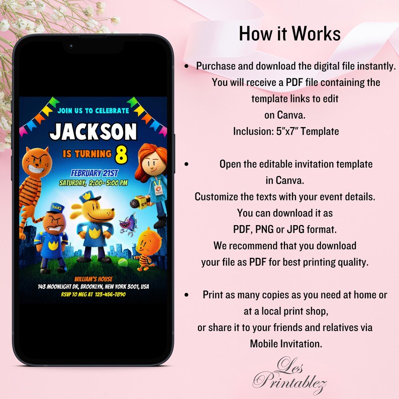 Editable Dog Man Birthday Invitation, Dog Man Invitation, Editable Kids ...