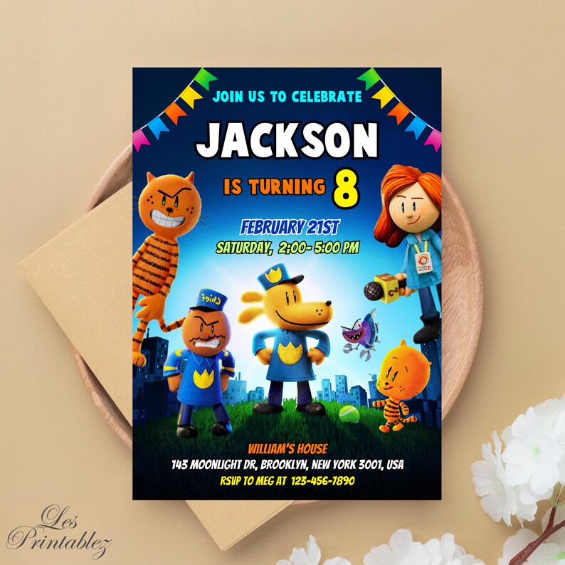 Editable Dog Man Birthday Invitation, Dog Man Invitation, Editable Kids ...