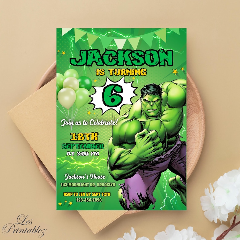 Editable Hulk Birthday Invitation, the Hulk Invitation, Superheroes ...