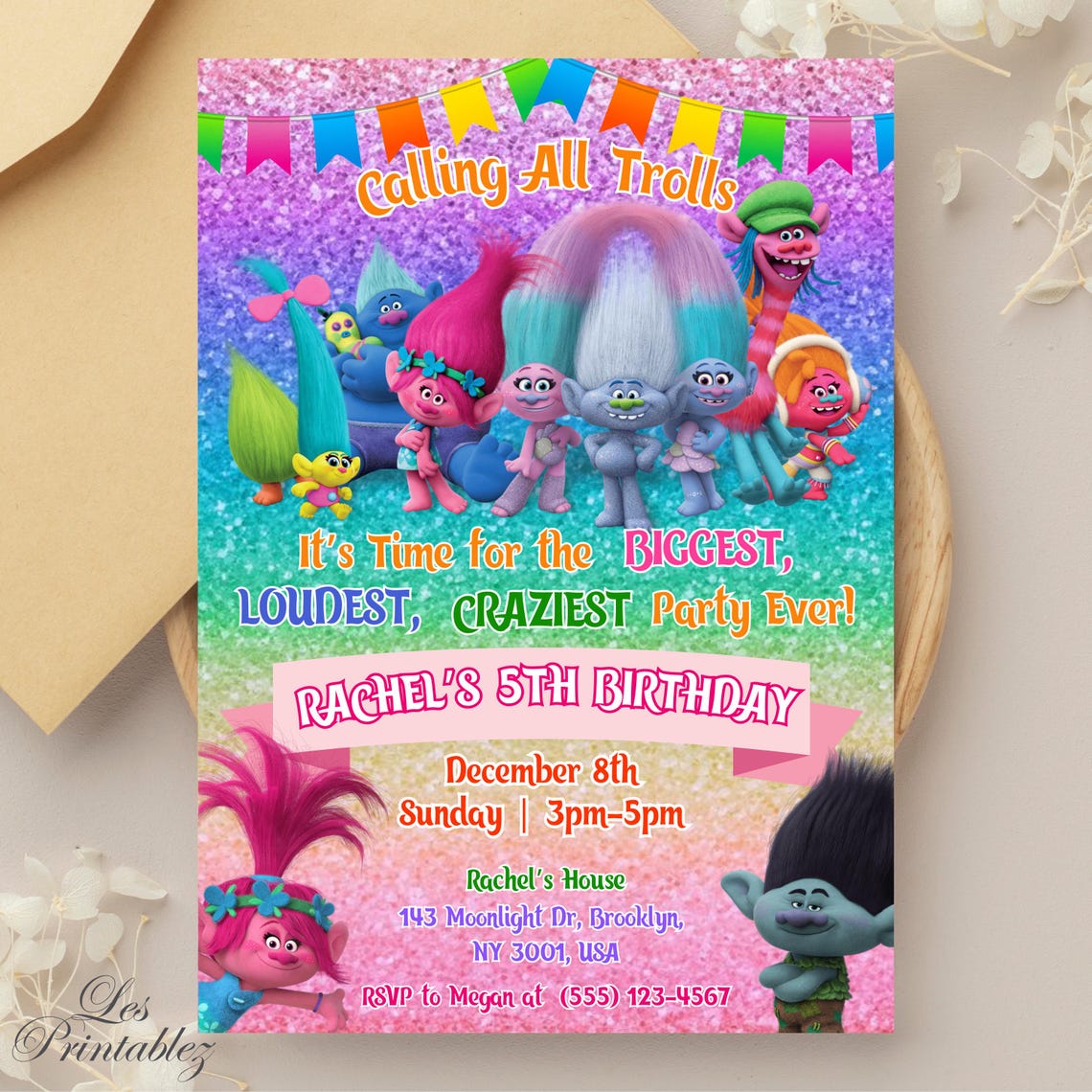 Editable Trolls Invitation, Printable Trolls Birthday Invitation ...