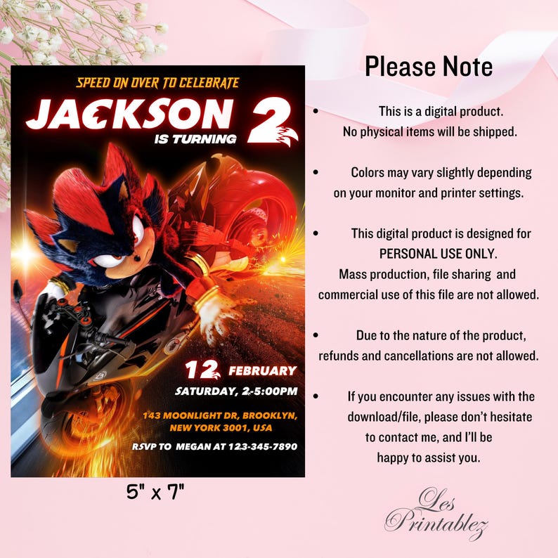 Editable Shadow Birthday Invitation, Shadow the Hedgehog Birthday ...