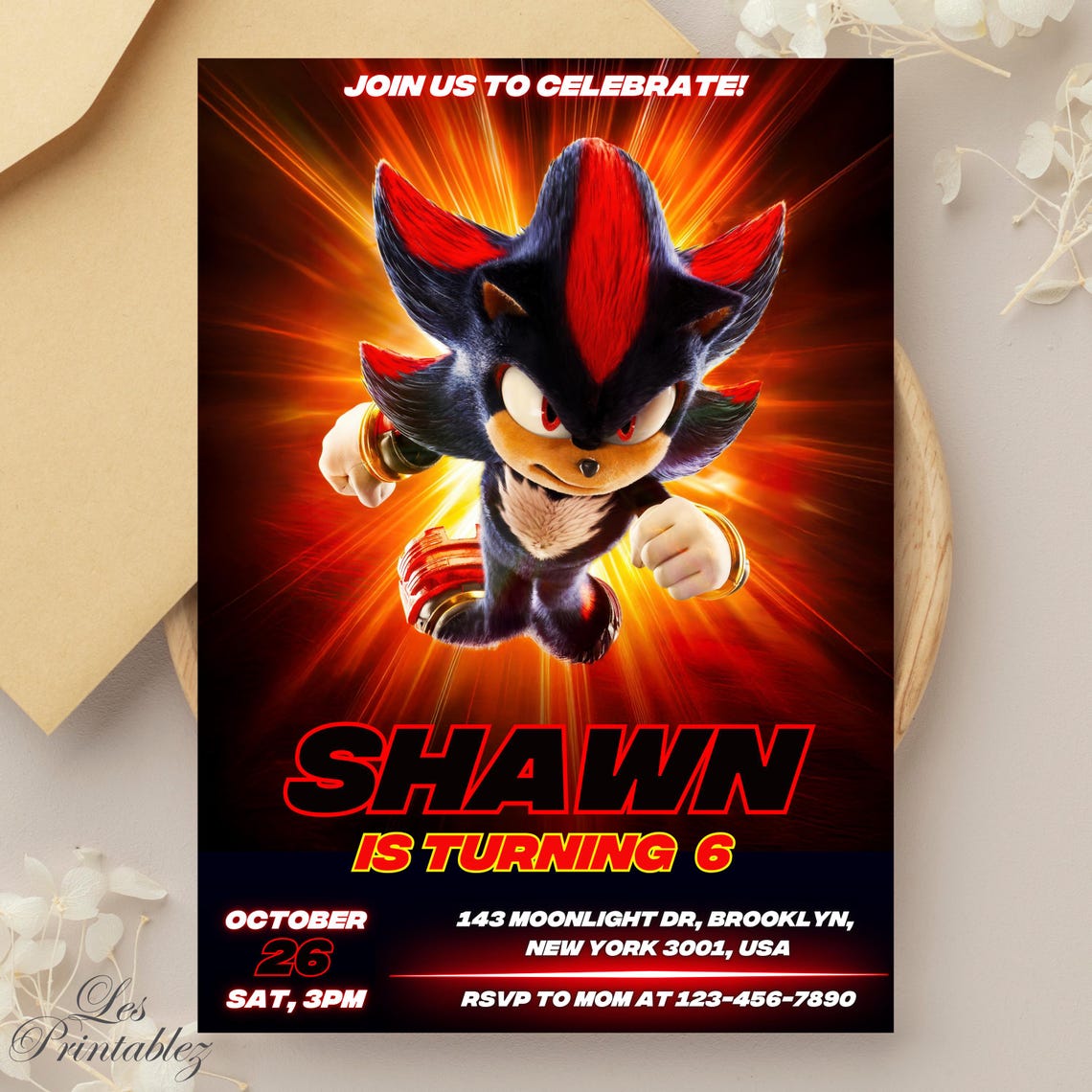Editable Shadow Birthday Invitation, Shadow the Hedgehog Birthday ...