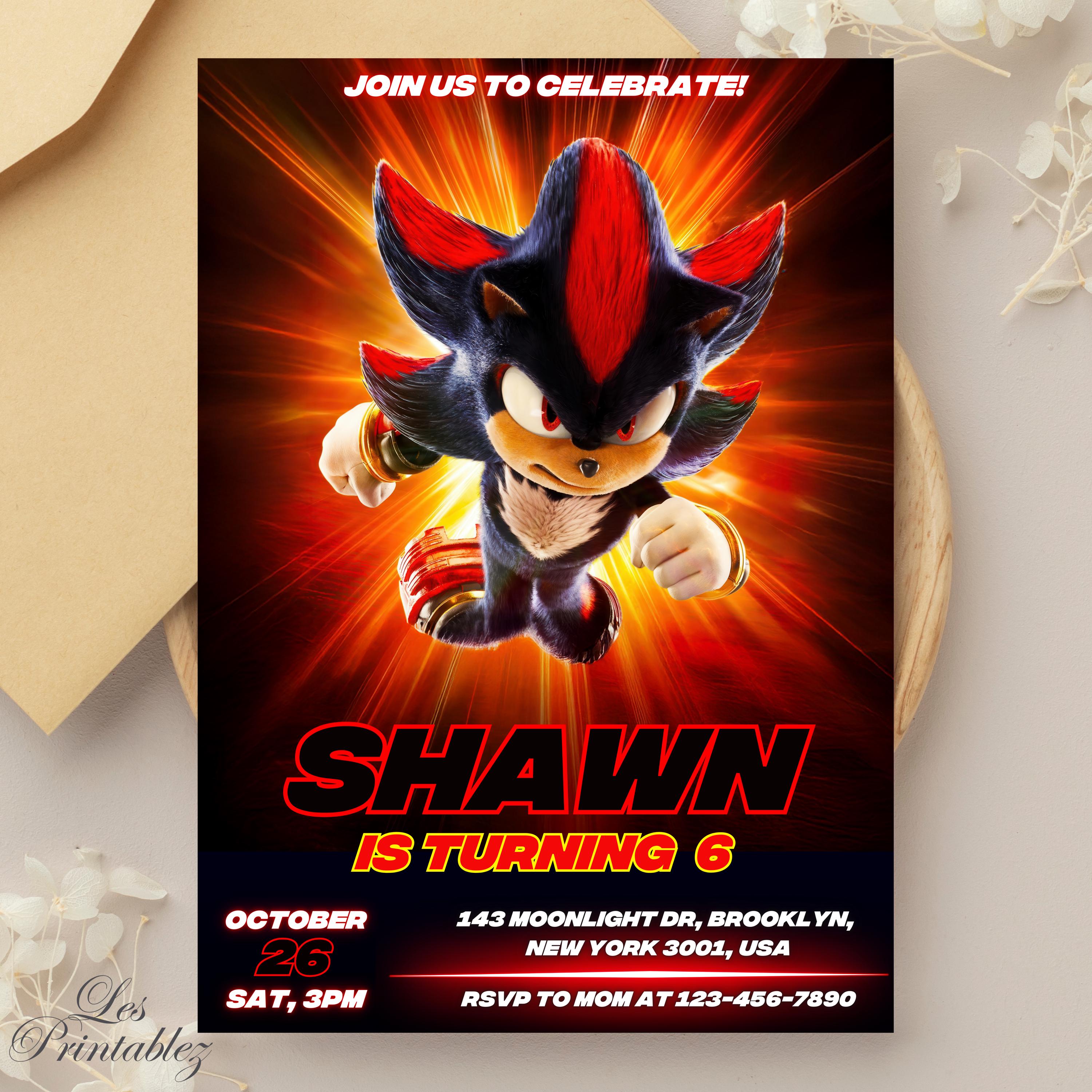 Editable Shadow Birthday Invitation, Shadow the Hedgehog Birthday ...