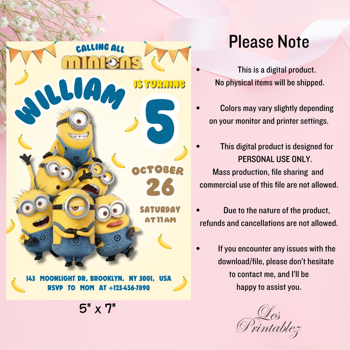 Editable Minions Birthday Invitation, Minions Birthday Party,printable ...