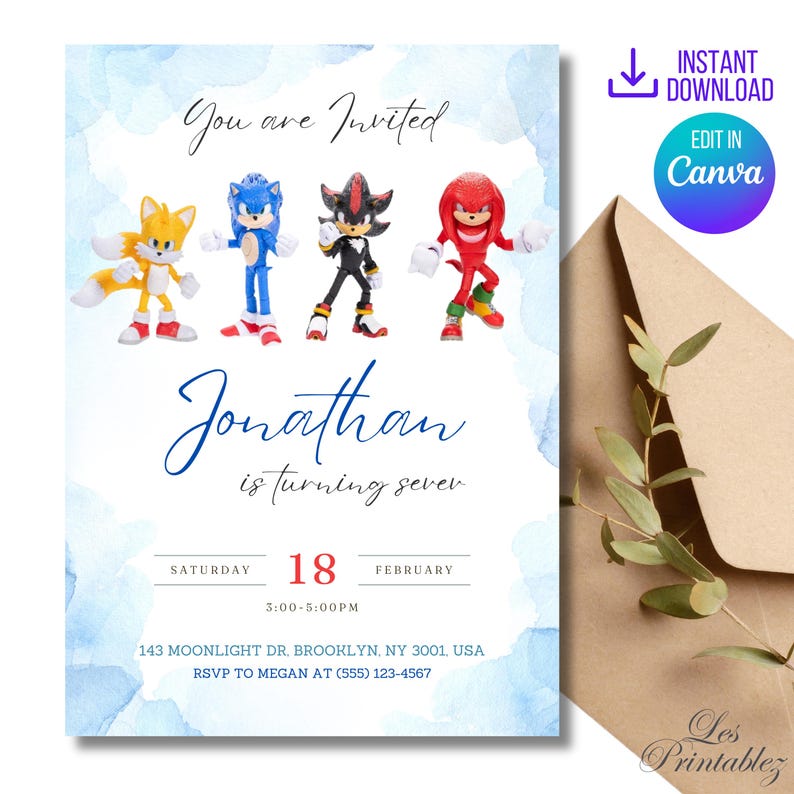 Editable Sonic the Hedgehog Invitation, Sonic 3 Birthday Template ...