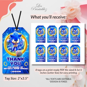 Editable Sonic the Hedgehog Birthday Party Favor Tag, Sonic 3 Thank You ...