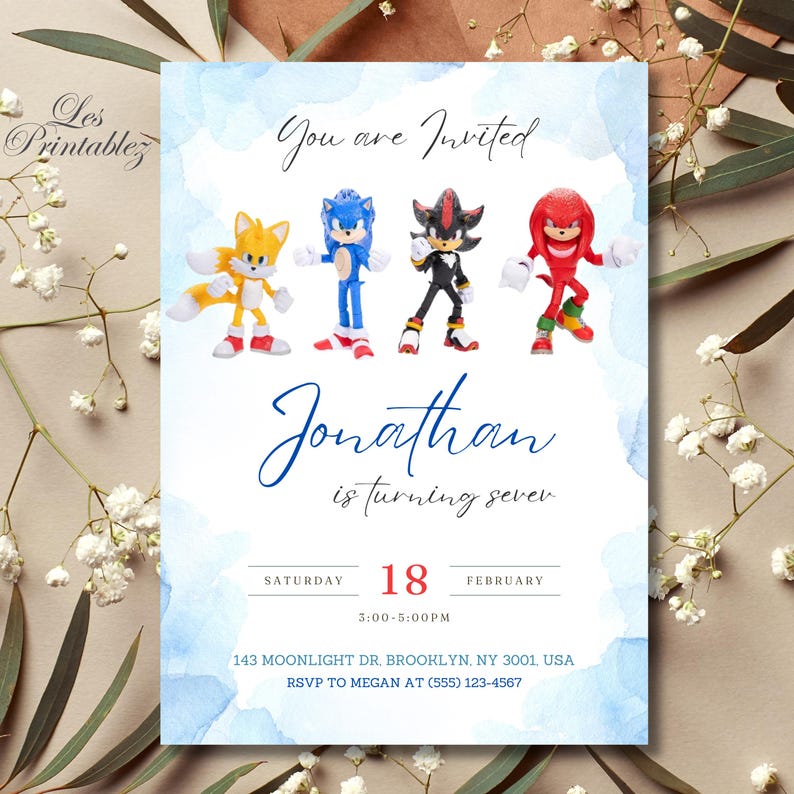 Editable Sonic the Hedgehog Invitation, Sonic 3 Birthday Template ...