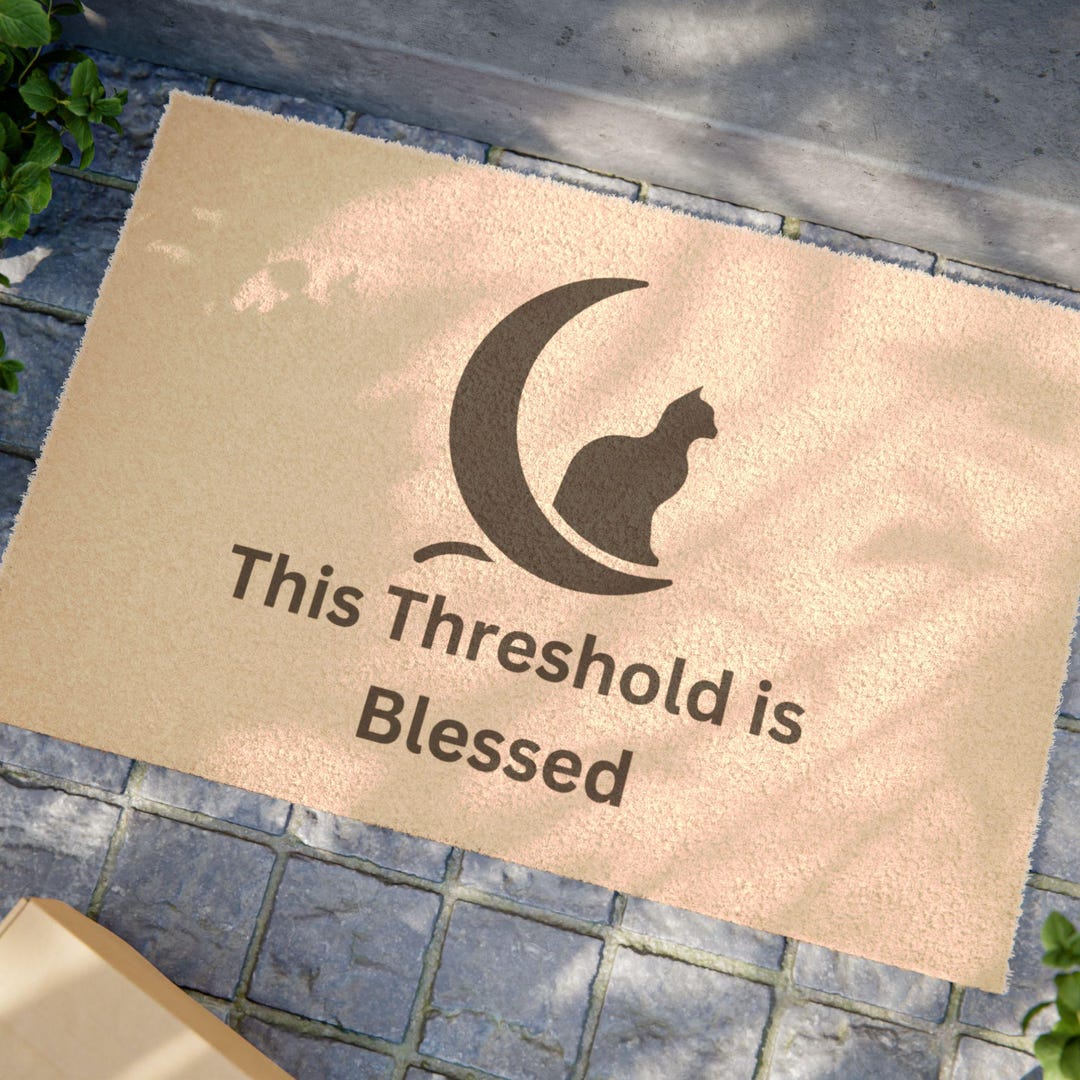 This Threshold is Blessed - Crescent Moon Cat Doormat / Sacred Warding ...