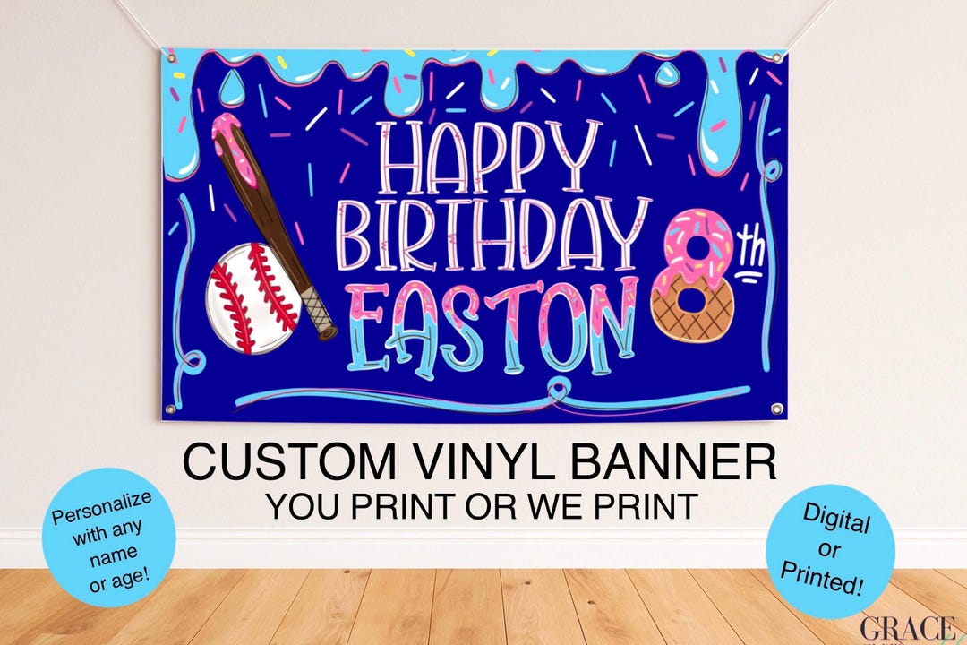 Drippy Baseball Birthday Banner • Ice Cream Baseball Party Backdrop ...