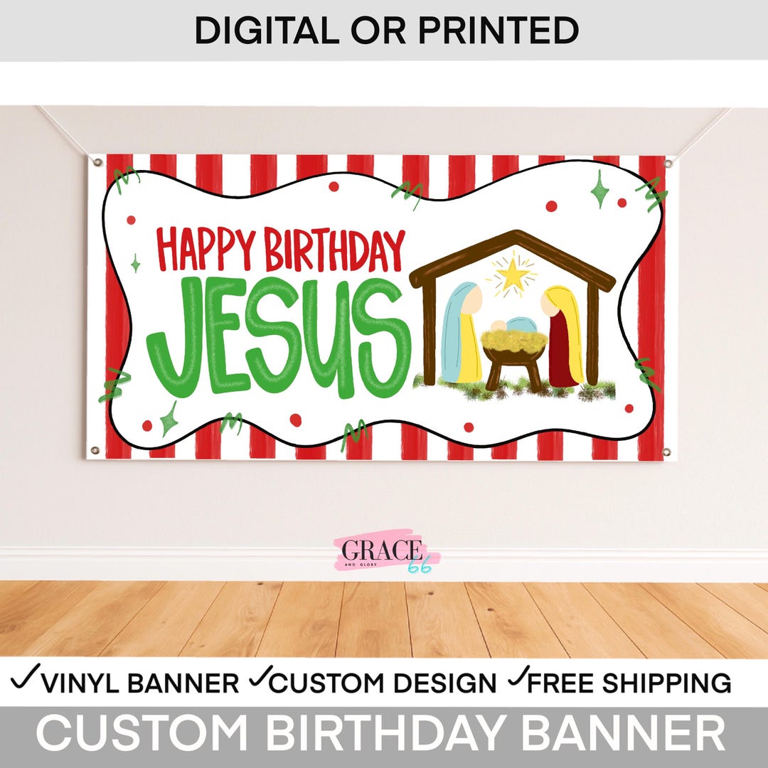 Happy Birthday Jesus Banner • Christmas Church Decor • Nativity ...