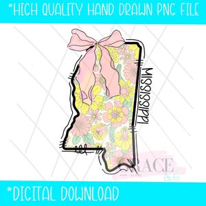 Mississippi State PNG, MS Png, Grandmillennial Blue Floral, Boho Grandma Chic, Preppy Bow Png ...