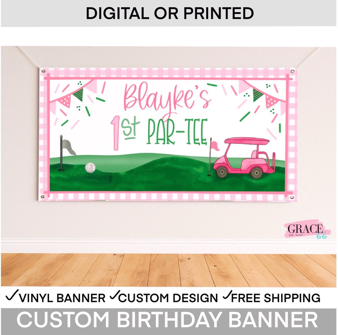 Pink Girl Golf Birthday Banner • Personalized Golf Party Decoration ...