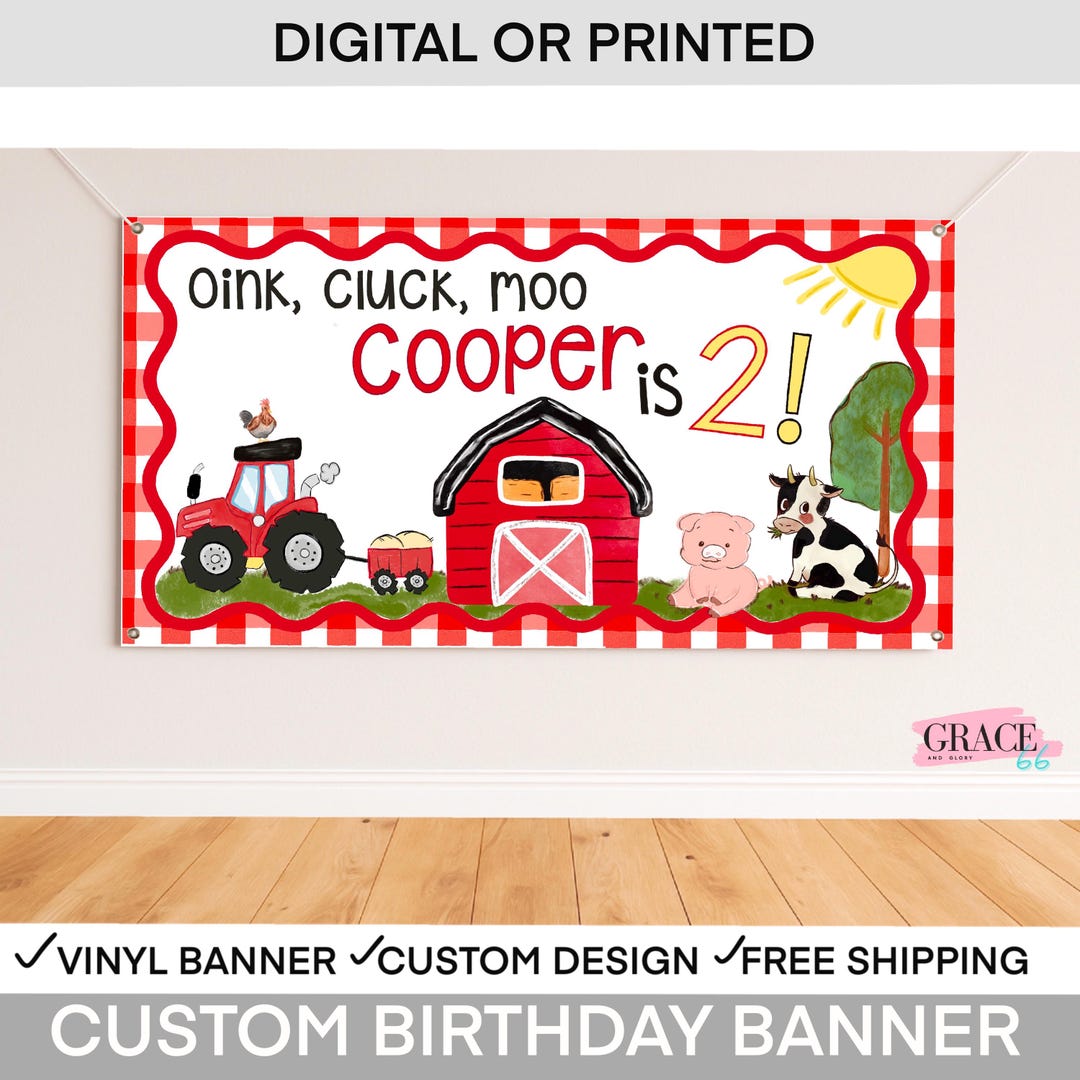 Farm Birthday Banner/ Tractor Farm Birthday Banner/ Boys Farm Barnyard ...