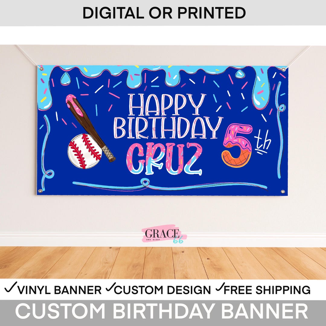 Drippy Baseball Birthday Banner • Ice Cream Baseball Party Backdrop ...