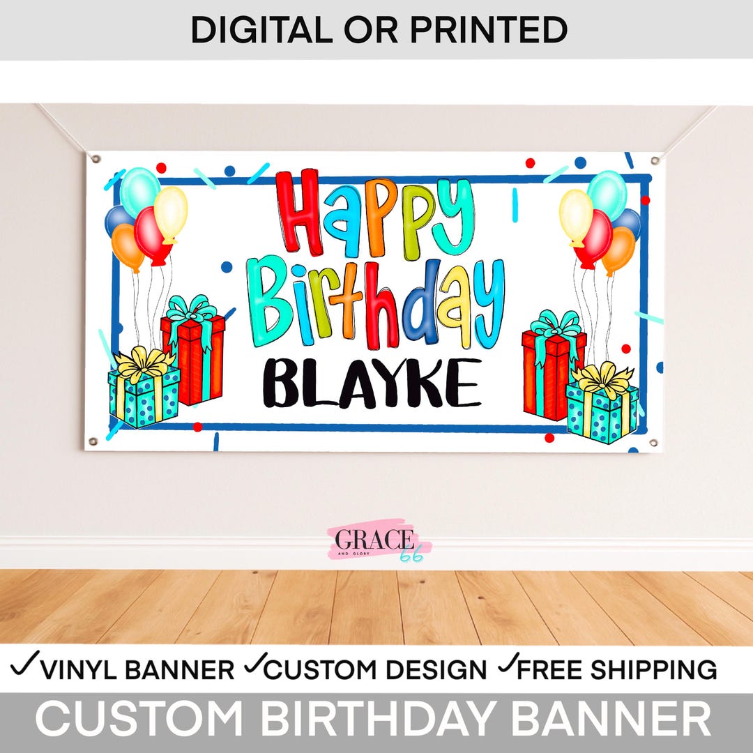 Custom Happy Birthday Banner: Personalized Party Decoration, Hand-drawn ...