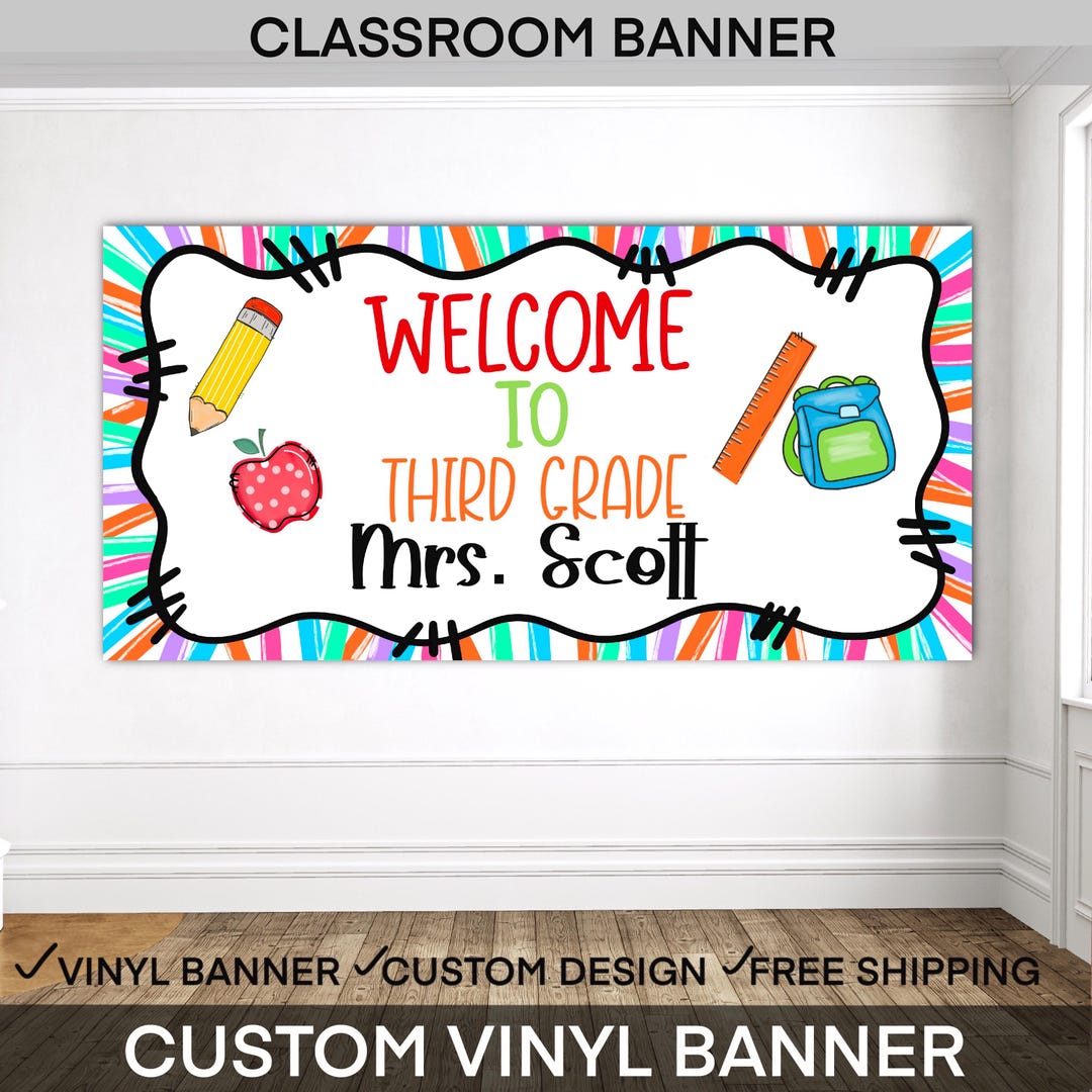 Personalized Back to School Classroom Banner: Hand-painted Style Vinyl ...