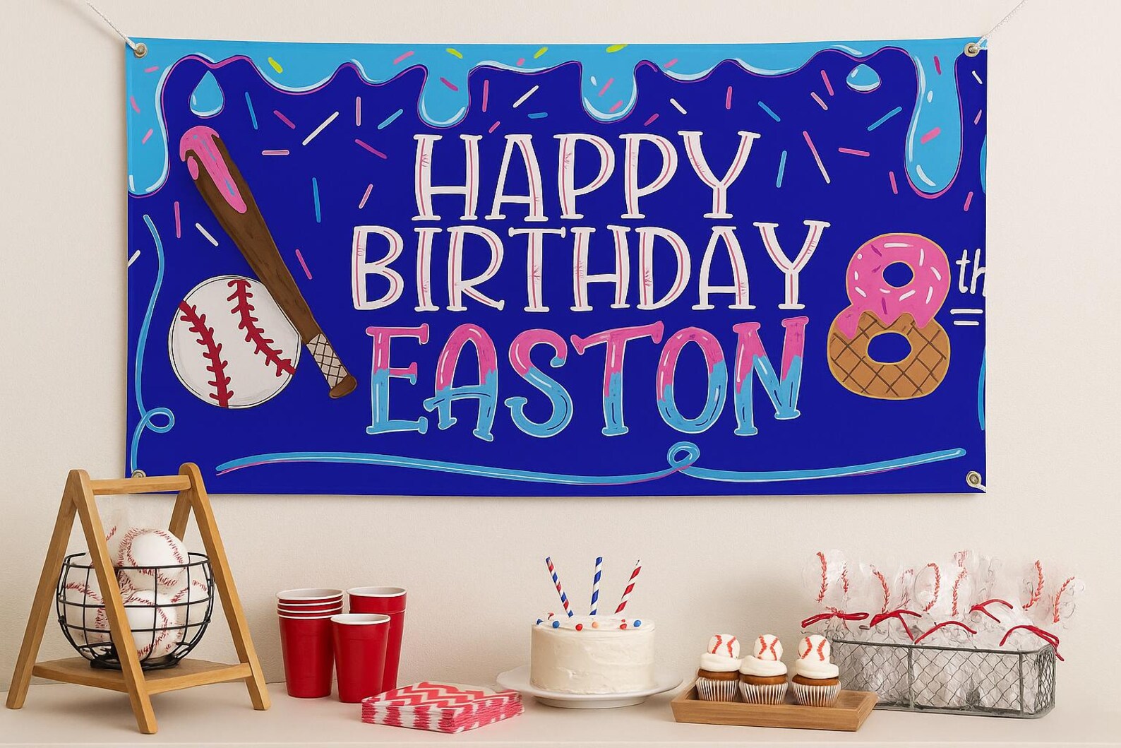 Drippy Baseball Birthday Banner • Ice Cream Baseball Party Backdrop ...