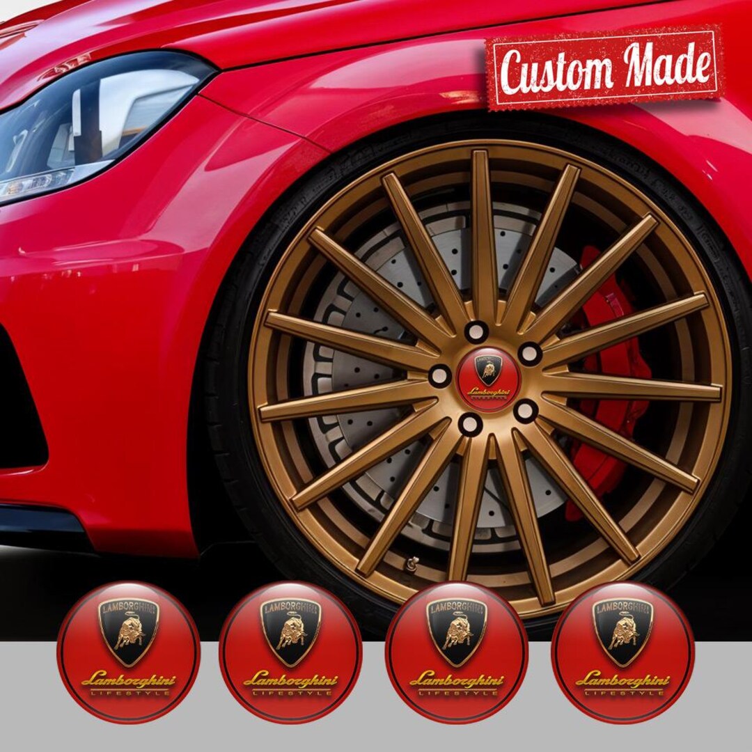 Set of 4 Lamborghini Wheel Logo Stickers | Domed Rim Cap Decals | Car ...