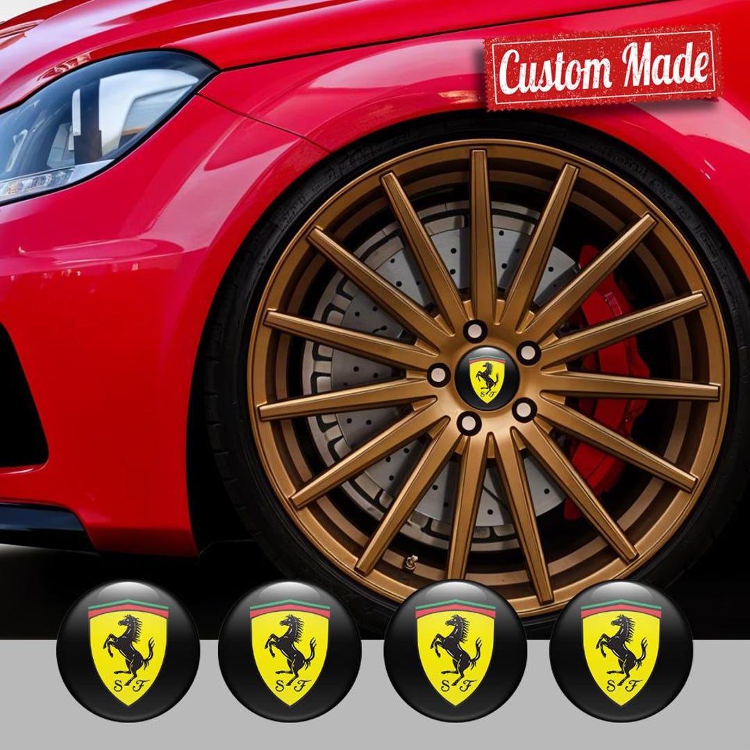 Ferrari Wheel Cap Stickers | Set of 4 Silicone Rim Emblems | Self ...