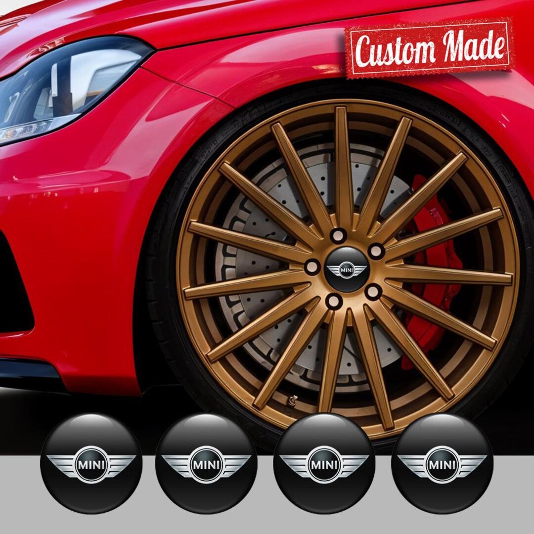 Set of 4 Domed Rim Cap Emblems for Mini – Silicone Logo Stickers, Hub ...