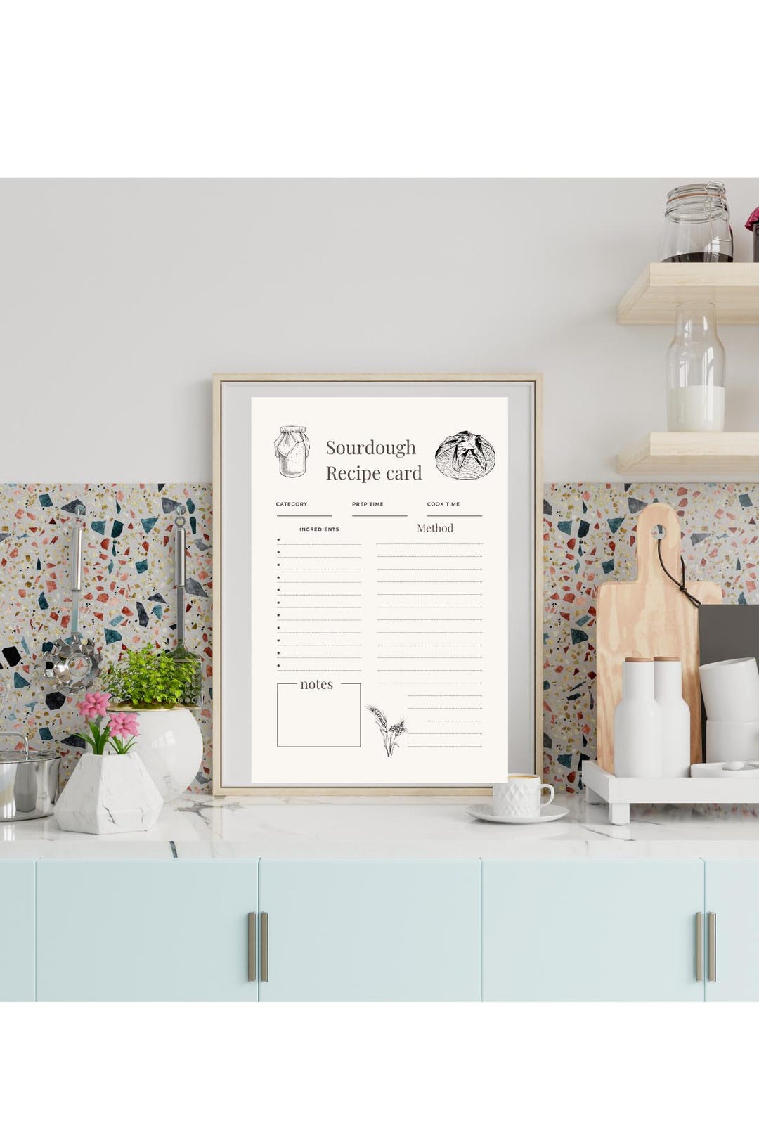 Rustic Sourdough Recipe Card Printable | Farmhouse Kitchen Decor (PDF ...