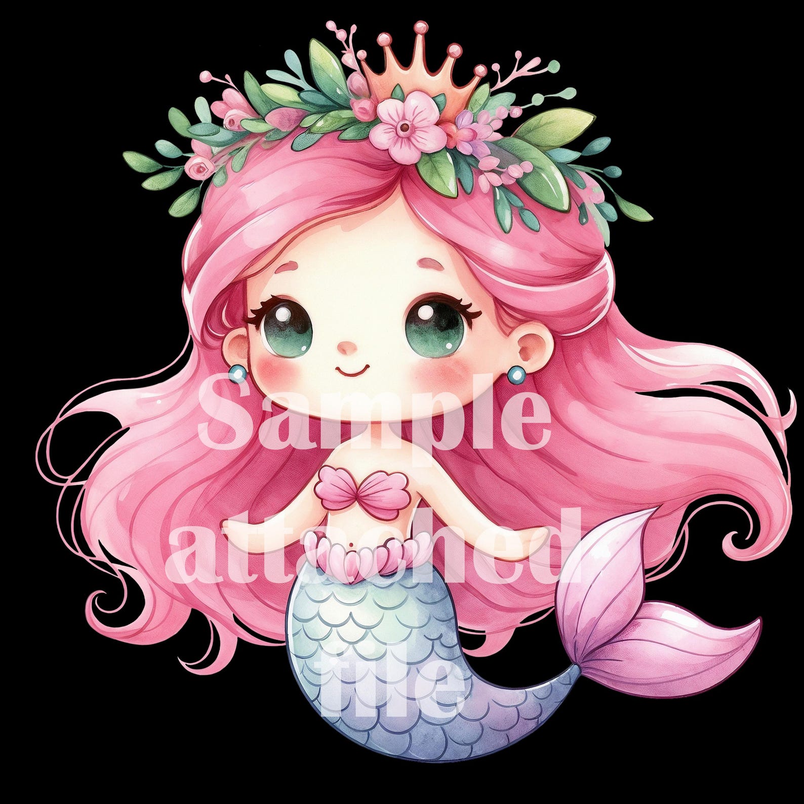 Mermaid Clipart Set – 5 Watercolor Fantasy Girls Pngs, Digital Art ...