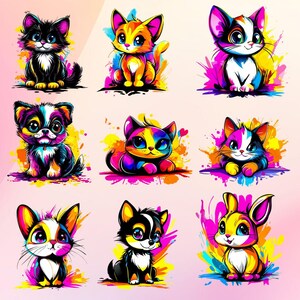 Colorful Pop Art Animals Clipart Pack- Vibrant Digital Art for ...
