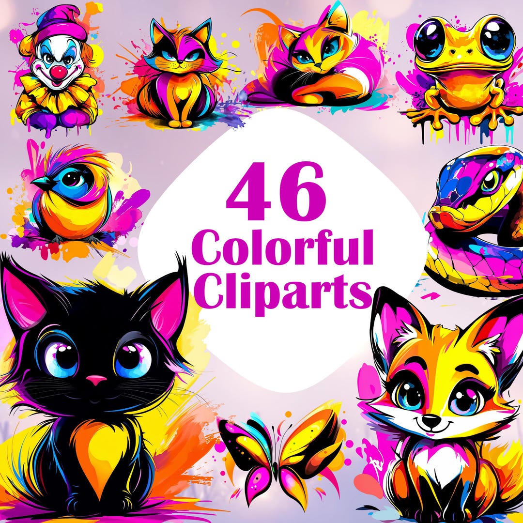 Colorful Pop Art Animals Clipart Pack- Vibrant Digital Art for ...