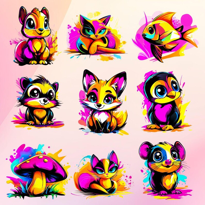 Colorful Pop Art Animals Clipart Pack- Vibrant Digital Art for ...