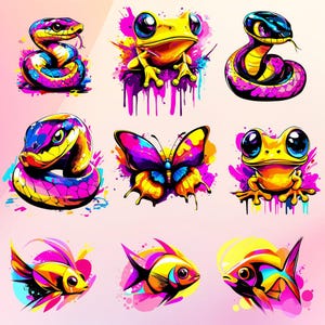Colorful Pop Art Animals Clipart Pack- Vibrant Digital Art for ...