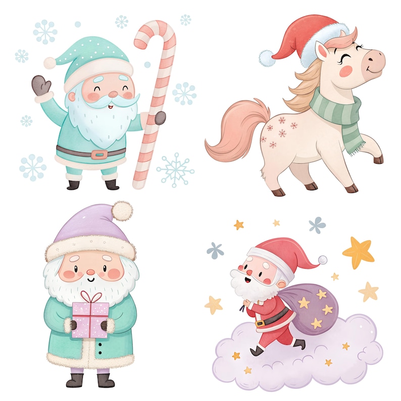 Christmas Clip Art Bundle | 50 PNG Cute Holiday Cliparts| Santa ...