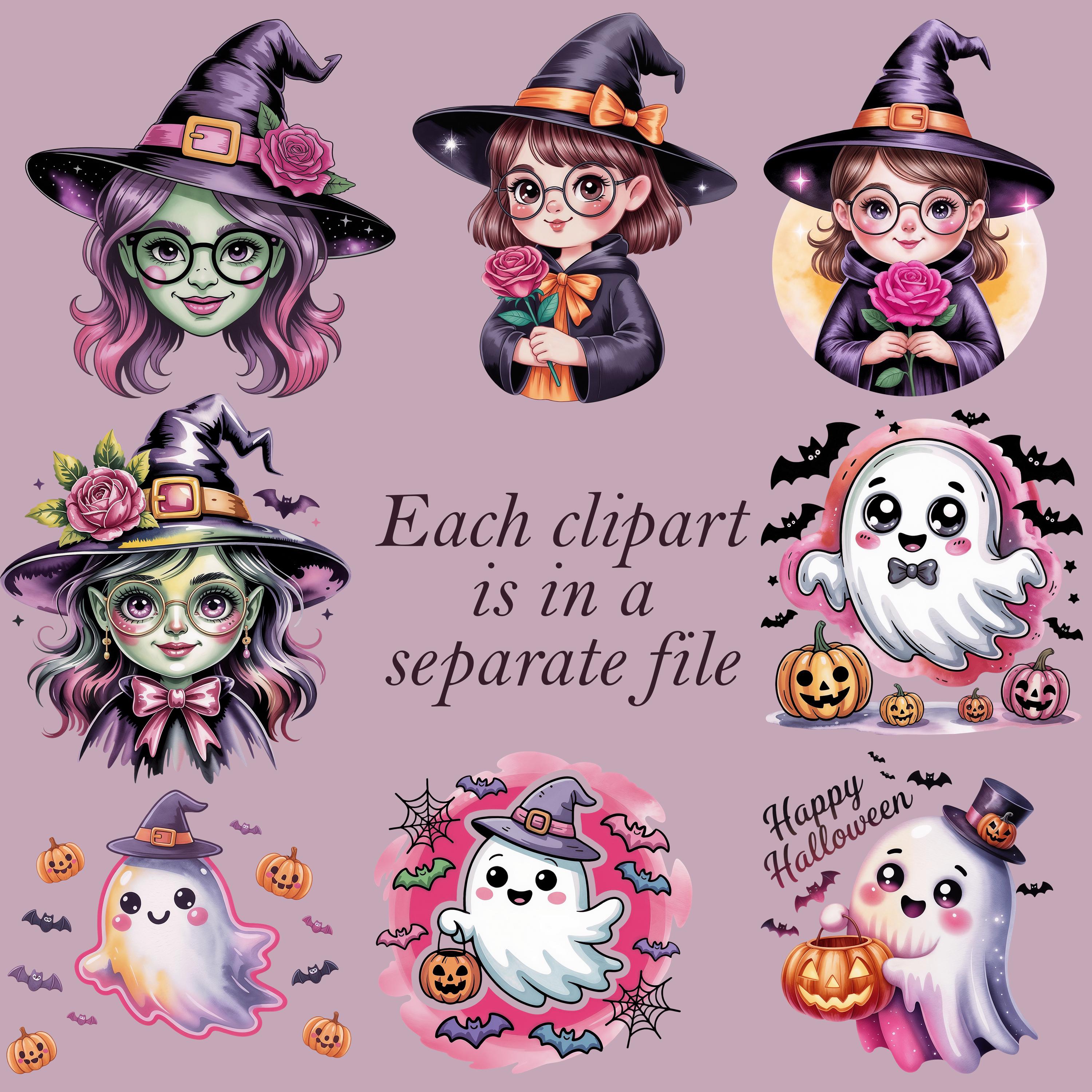 Cute Halloween Clipart Bundle | 59 PNG Files | Spooky Ghosts, Pumpkins ...