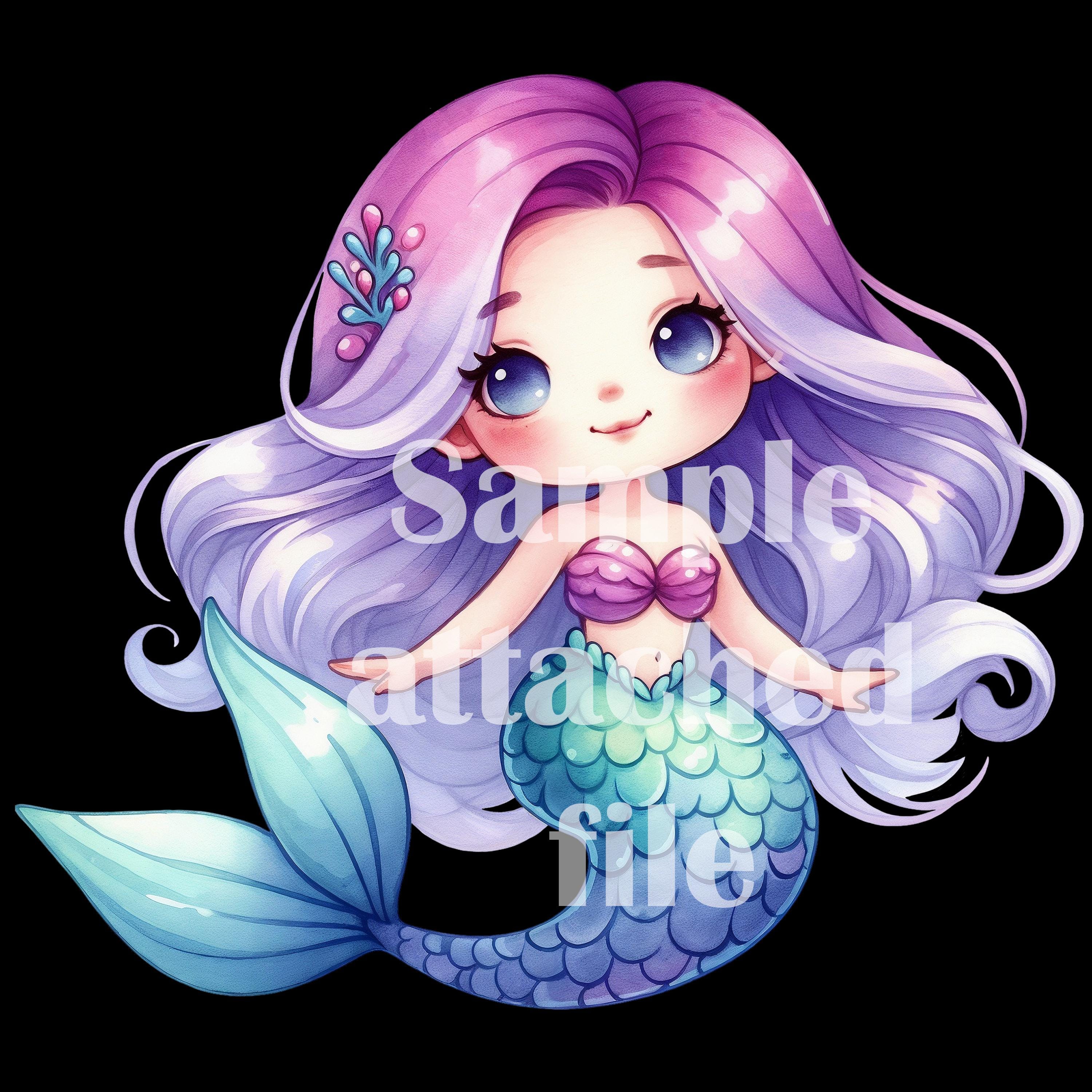 Mermaid Clipart Set – 5 Watercolor Fantasy Girls Pngs, Digital Art ...