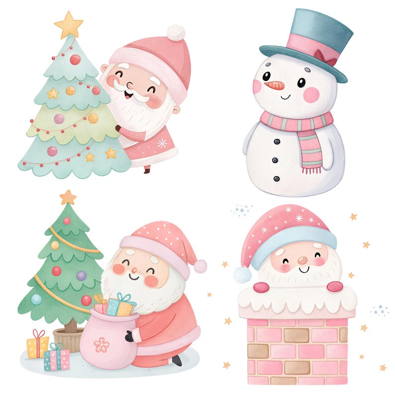 Christmas Clip Art Bundle | 50 PNG Cute Holiday Cliparts| Santa ...