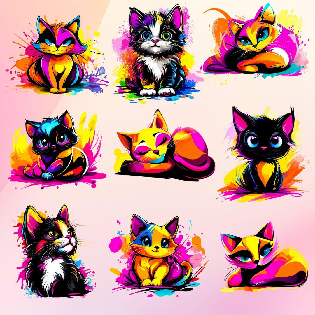 Colorful Pop Art Animals Clipart Pack- Vibrant Digital Art for ...
