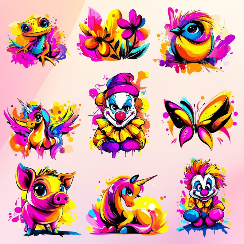 Colorful Pop Art Animals Clipart Pack- Vibrant Digital Art for ...