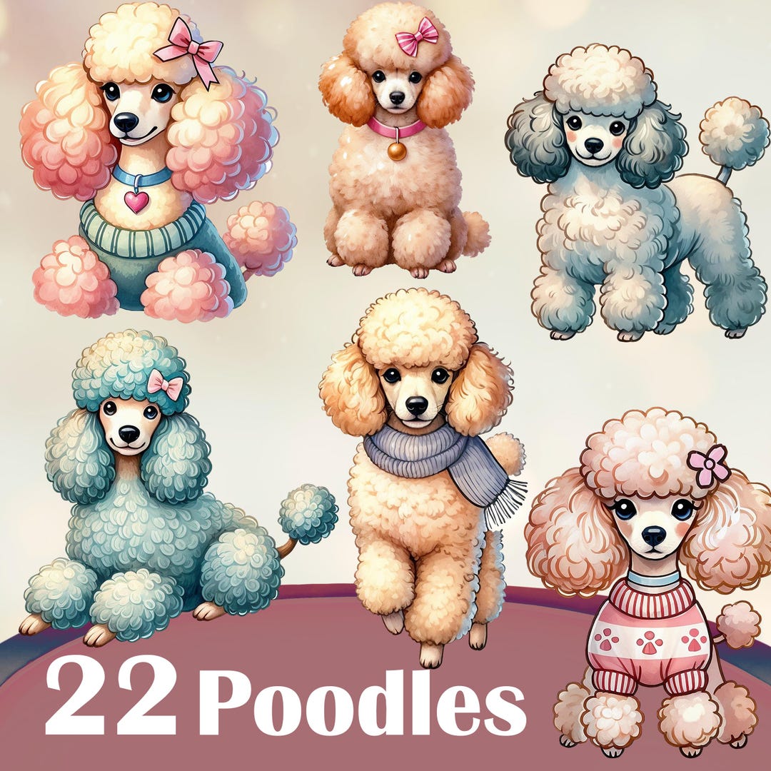 Cute Poodle Clipart Bundle – 22 Watercolor Dog Pngs for DIY ...