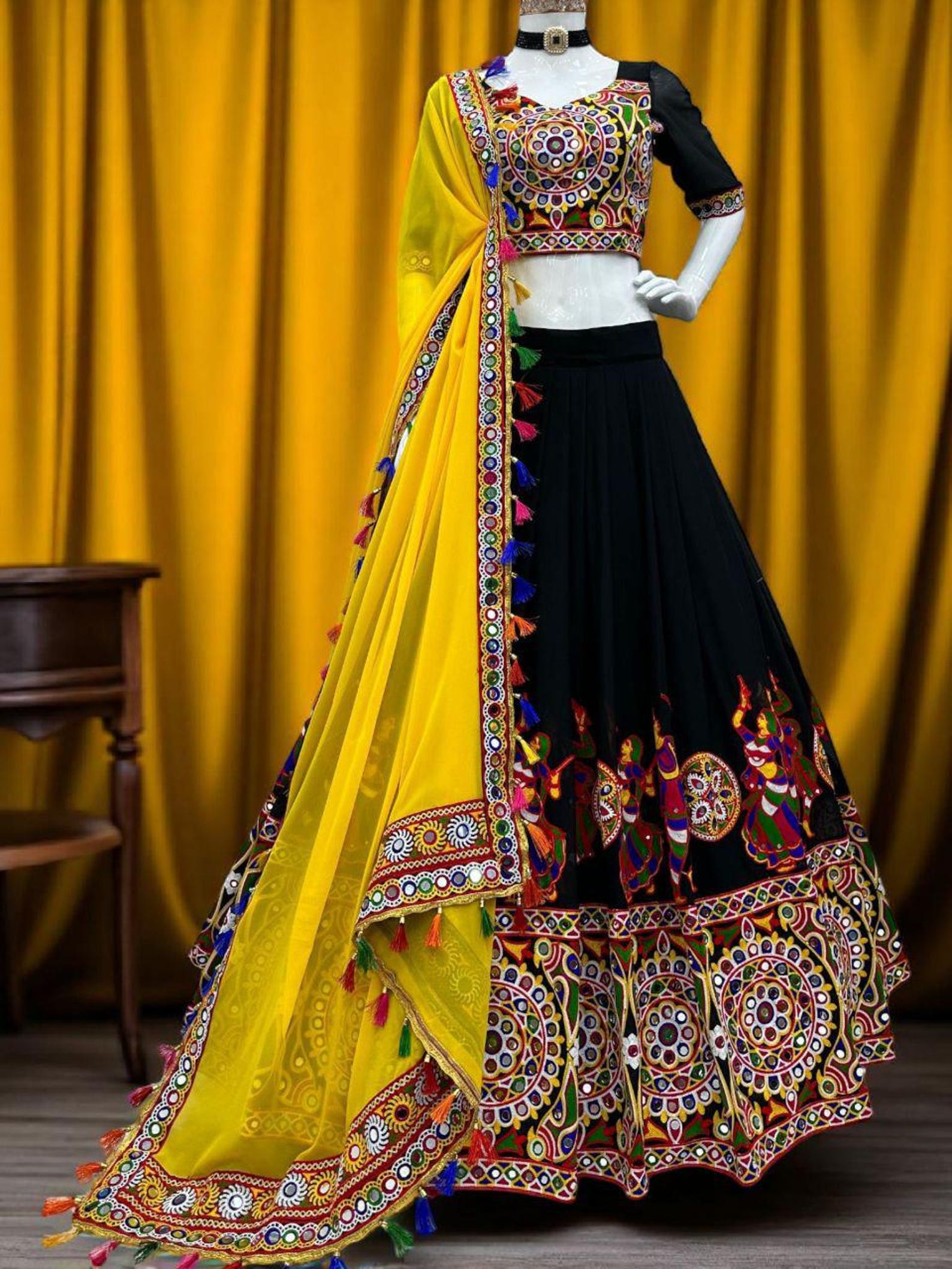 Gujarati Garba Chaniya Choli: Mirror Work Embroidered Lehenga With ...