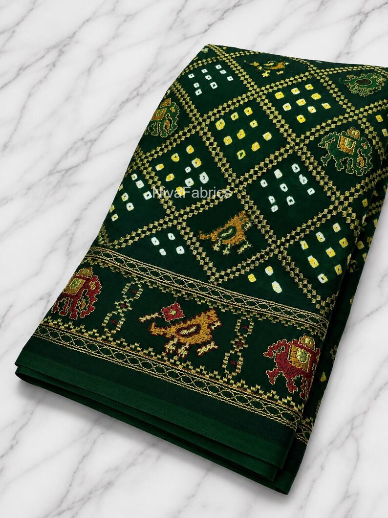 Gajji Silk Patola Bandhej Saree,lagdi Patta Border,traditional Gujarati ...