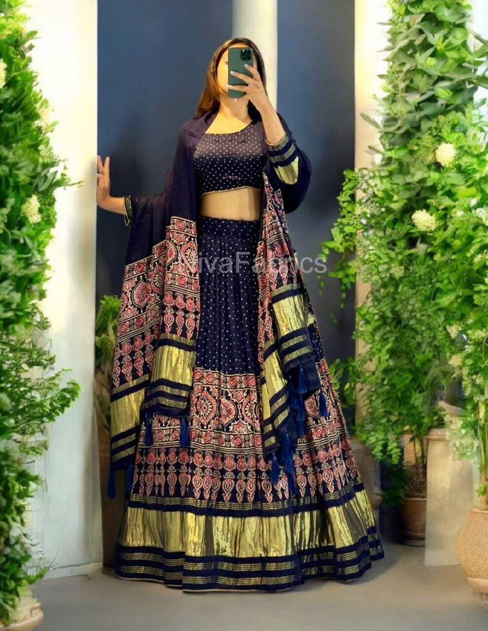 Pure Gaji Silk Ajrakh Block Print Lehenga Set With Dupatta - Etsy