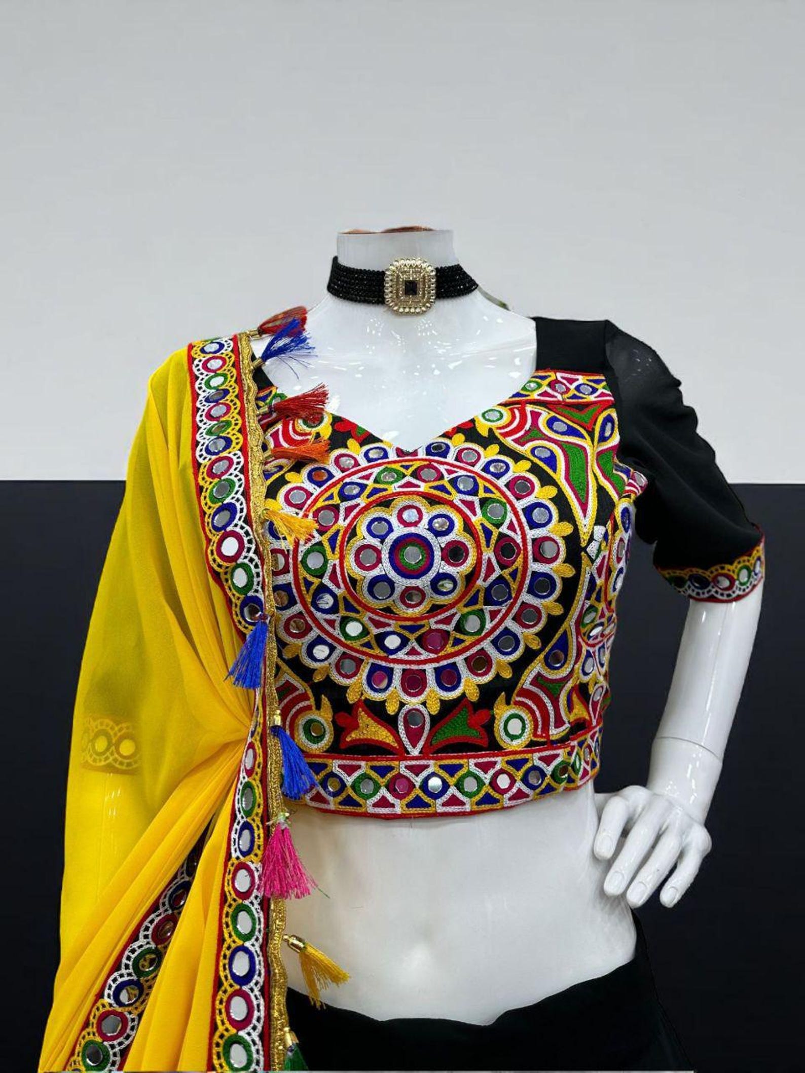 Gujarati Festive Chaniya Choli: Mirror Work Embroidered Lehenga With ...