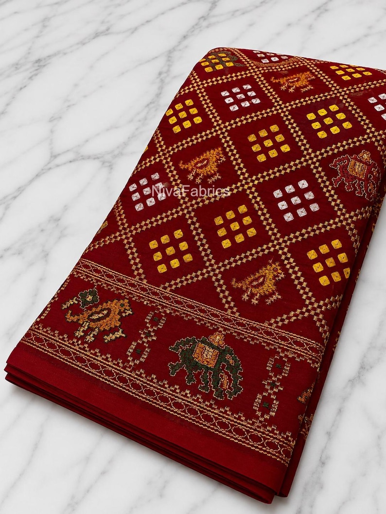 Gajji Silk Patola Bandhej Saree,lagdi Patta Border,traditional Gujarati ...
