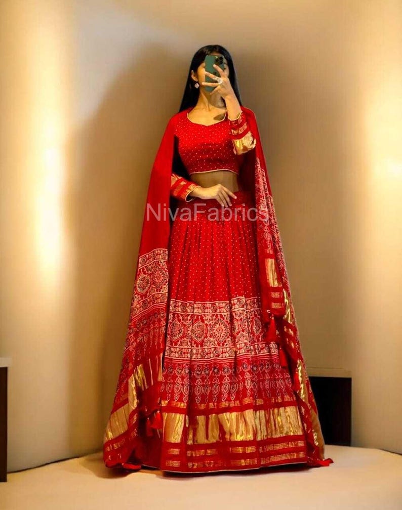 Pure Gaji Silk Ajrakh Block Print Lehenga Set With Dupatta - Etsy