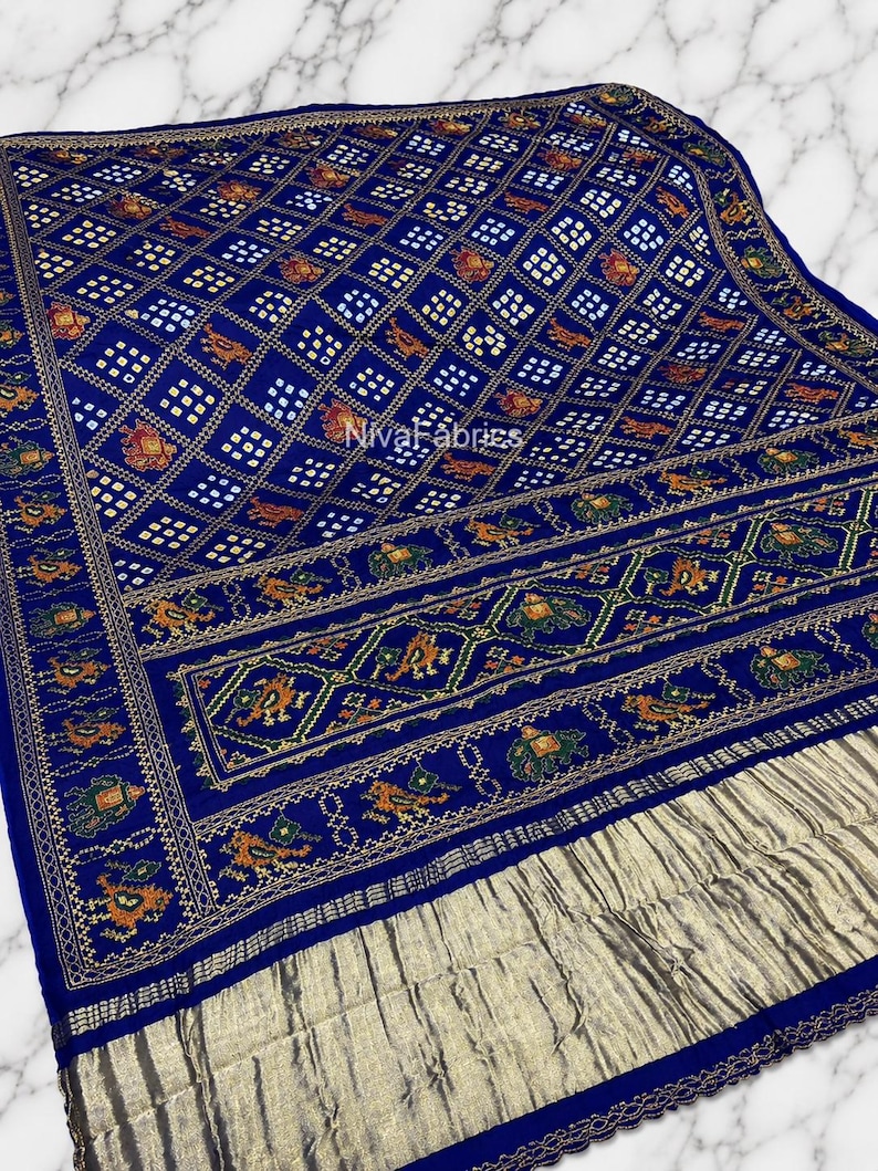 Gajji Silk Patola Bandhej Saree,lagdi Patta Border,traditional Gujarati ...