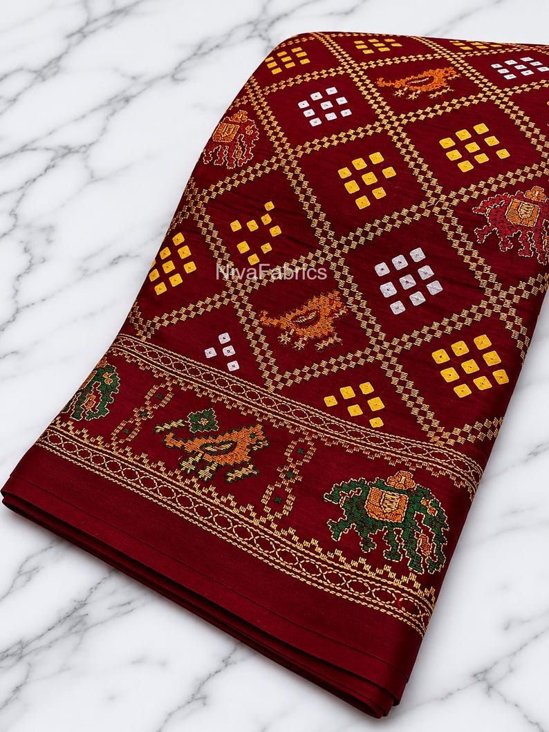 Gajji Silk Patola Bandhej Saree,lagdi Patta Border,traditional Gujarati ...