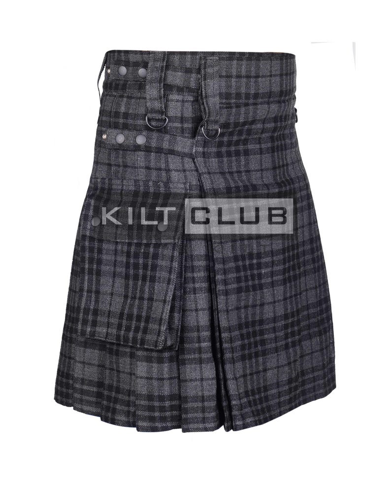GRAY WATCH Tartan Handmade Scottish Tartan Utility Kilt - Cargo Pockets ...