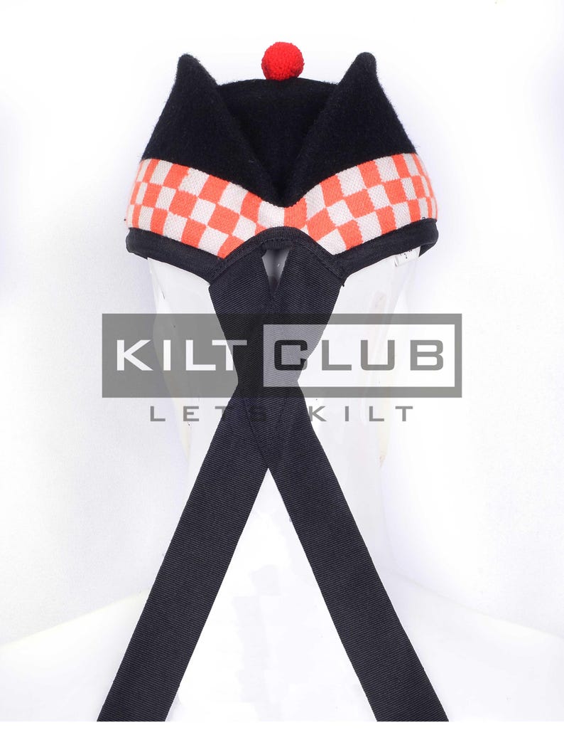 Scottish Handmade Military Piper Orange & White Double DICED GLENGARRY ...